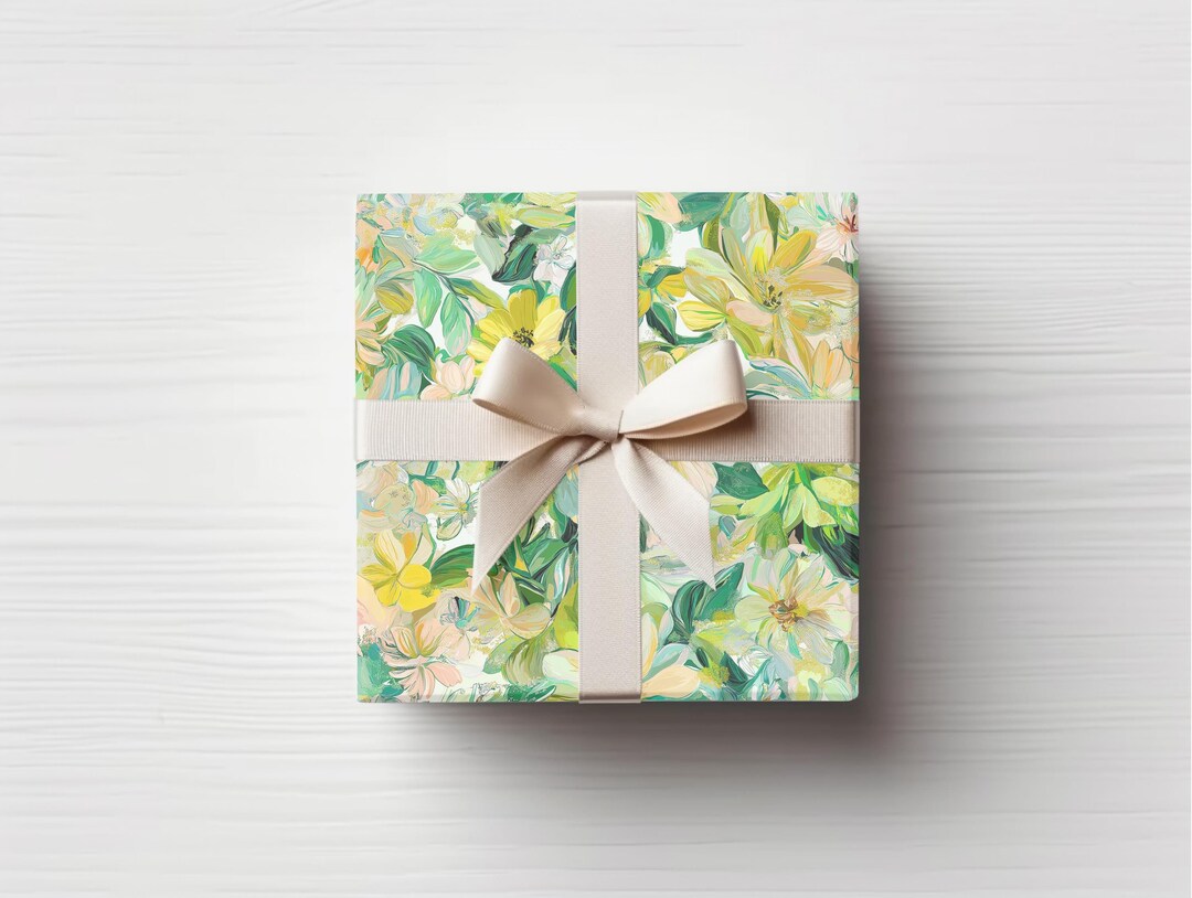 Elegant Floral Wrapping Paper: Yellow & Green Flower Design - Etsy