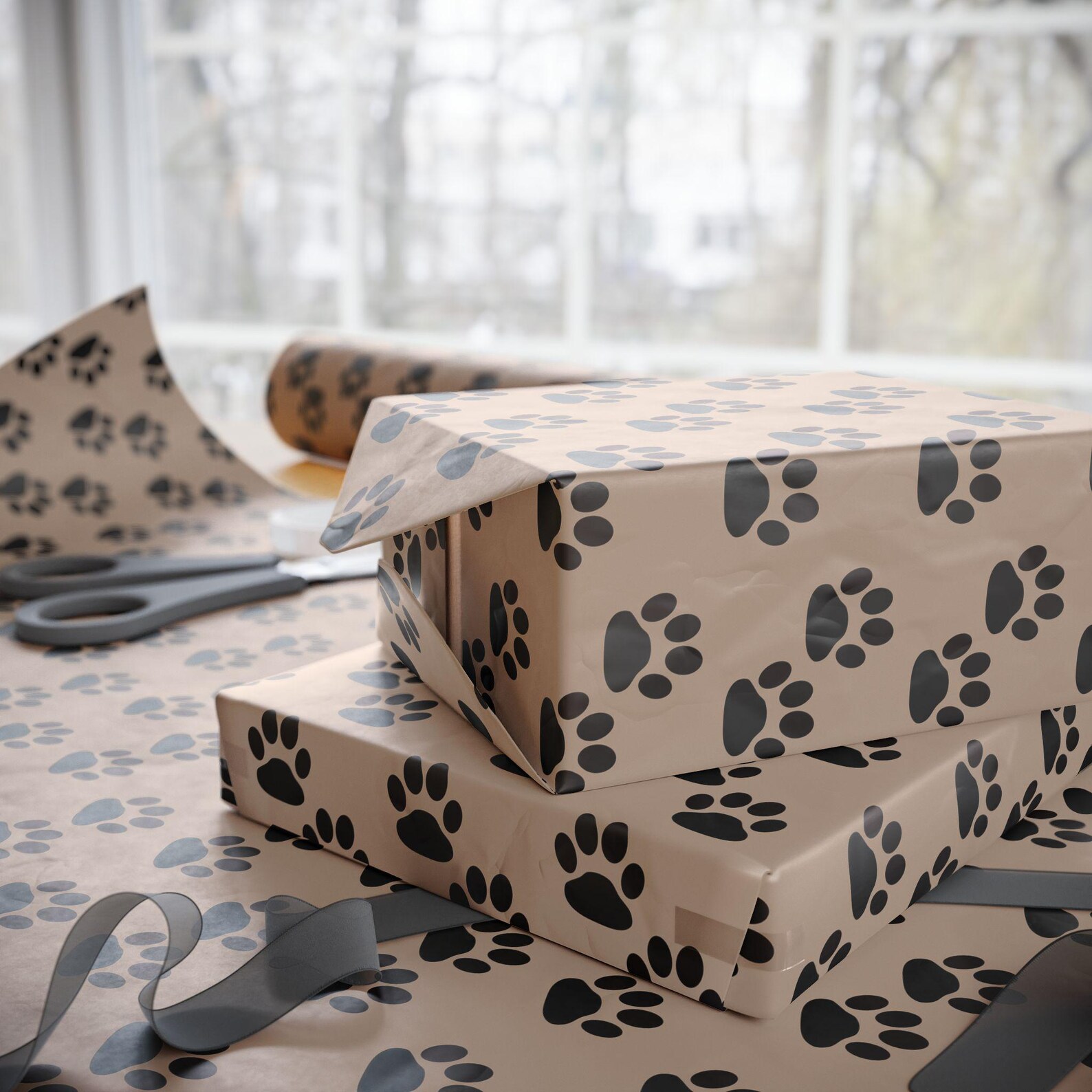 Dog Paw Print Wrapping Paper for Pet Lovers Gift Wrap Great for ...
