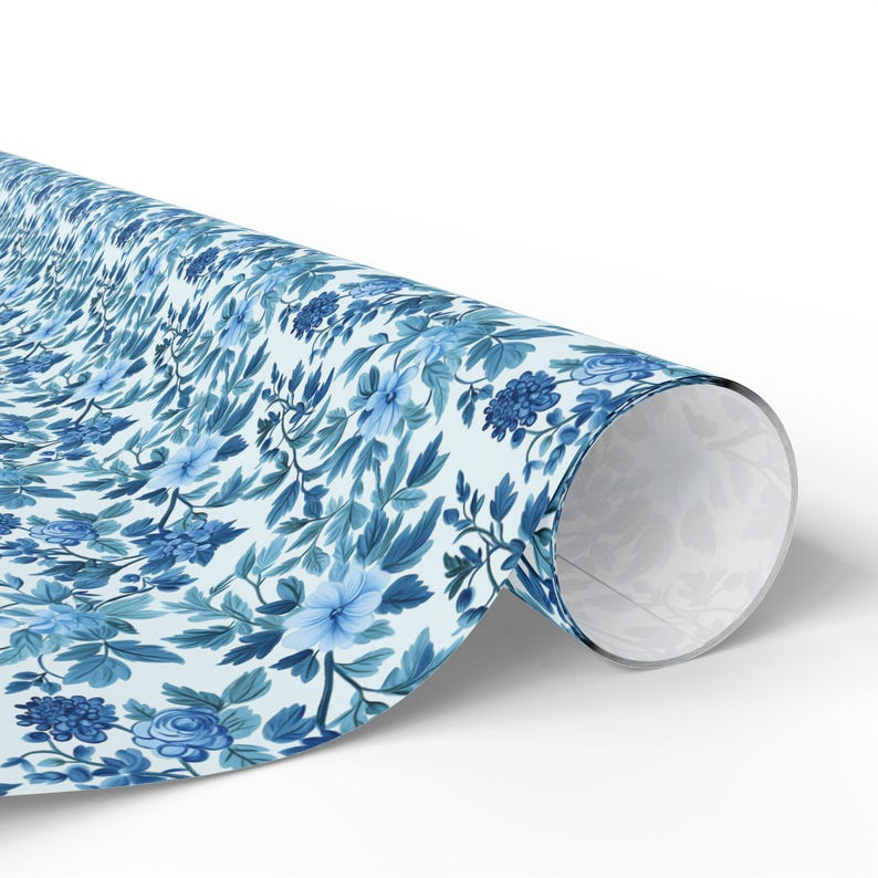 Blue Floral Gift Wrapping Paper: Wedding Bridal Fine Art Paper - Etsy