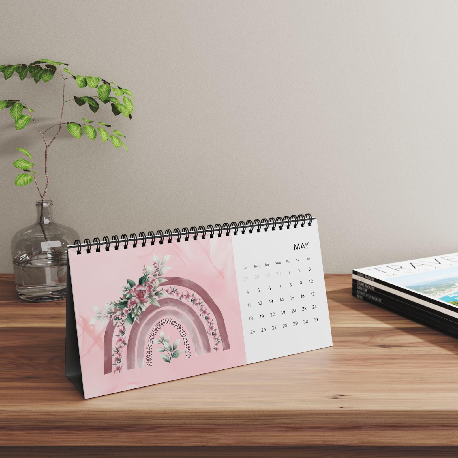 Desktop Calendar 2025, Cute Pink Calendar, Planner Organizer, Daily ...