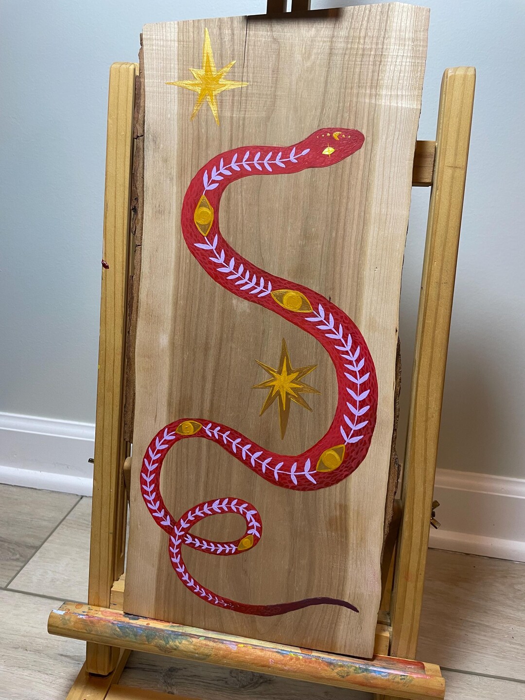 Whimsical Snake Original Acrylic Painting on Wood Plank - Etsy