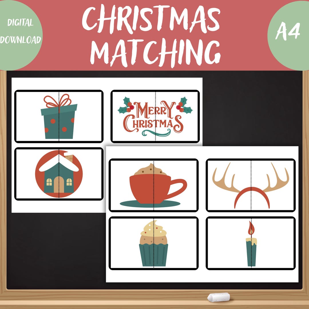 Christmas Matching Cards for Kids – Printable New Year Memory Game ...