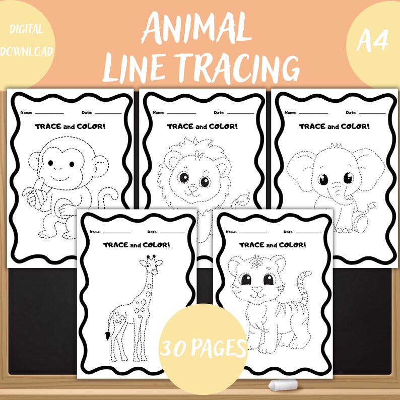 Animal Line Tracing Worksheets for Kids | 30 Printable Pages | Trace ...