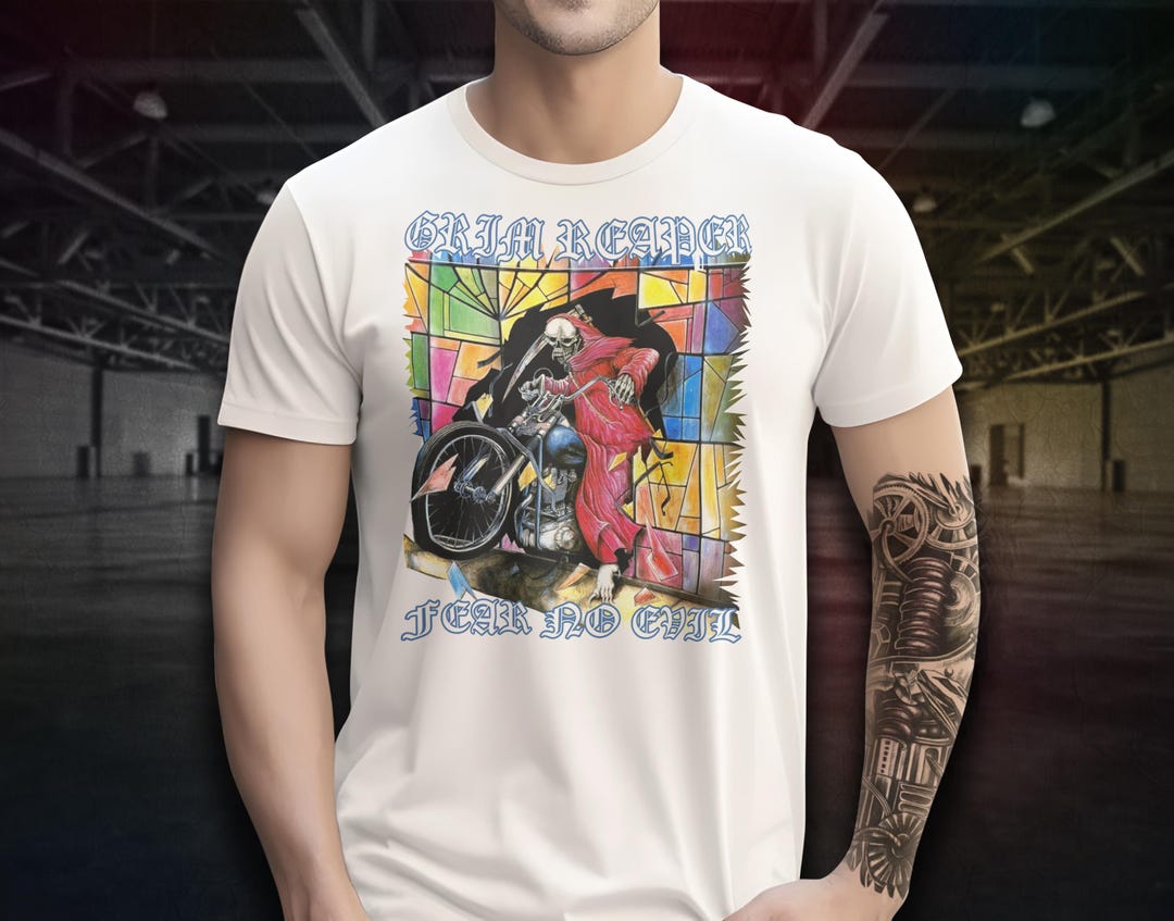 Grim Reaper Fear No Evil Music Cover Art T Shirt Vintage Look All Sizes ...