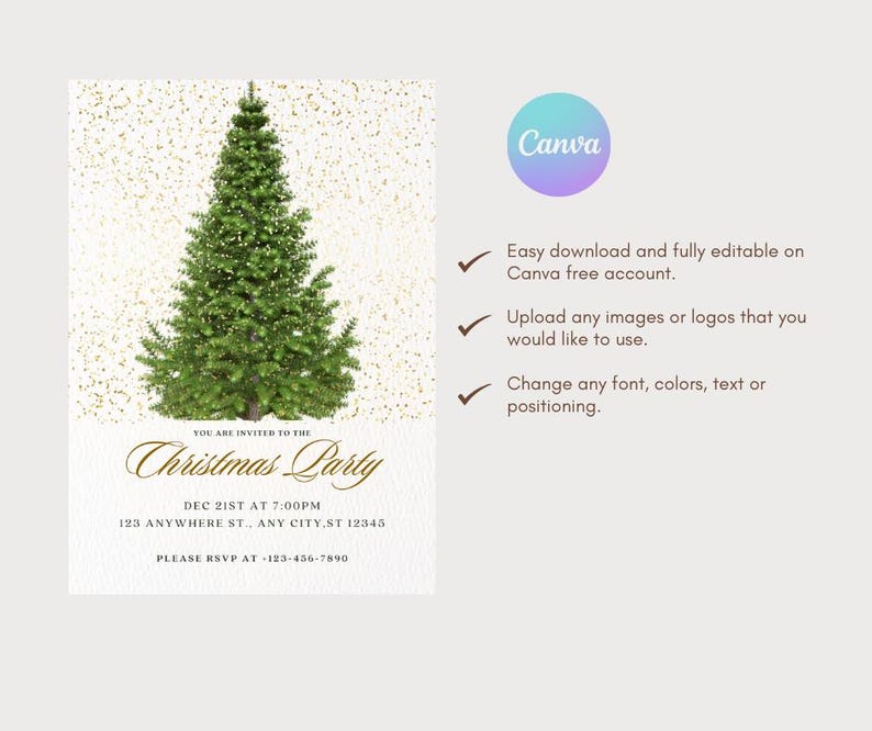 Canva DIY Editable Christmas Tree Invitation, Christmas Holiday Party ...