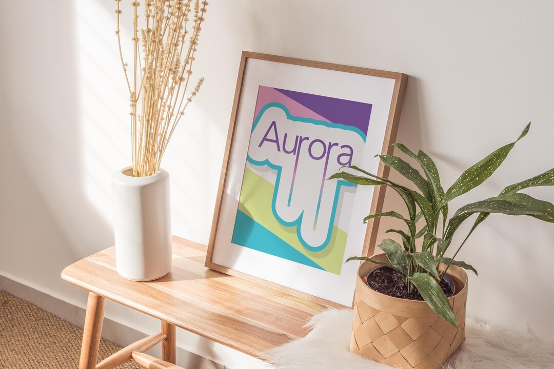 Aurora, Name Art, Colorful Print for Nursery, Kids Room, Baby Newborn ...