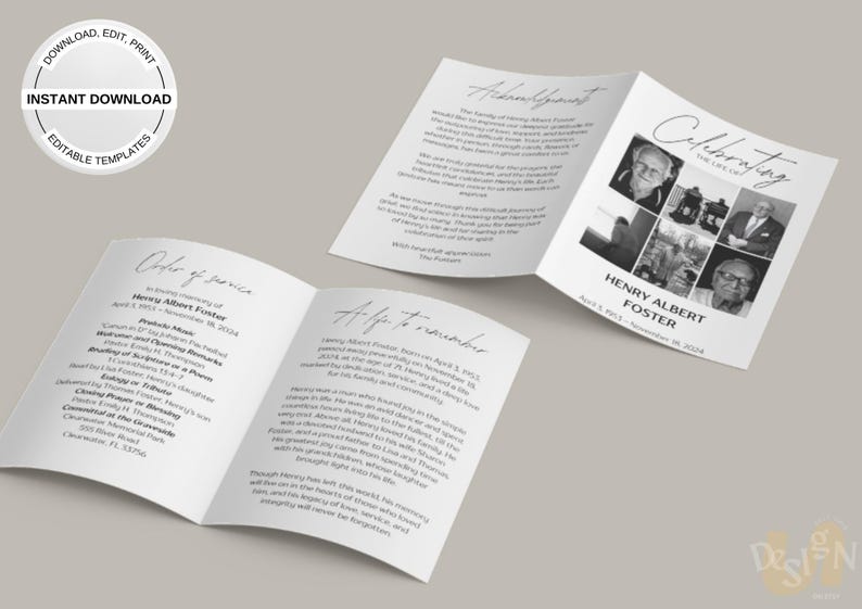 Editable Minimalist Funeral Program Template - Etsy