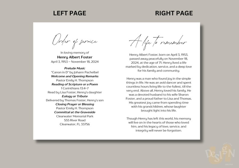 Editable Minimalist Funeral Program Template - Etsy