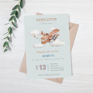 Airplane Birthday Invitation Welcome Aboard Plane Invitation Airplane ...