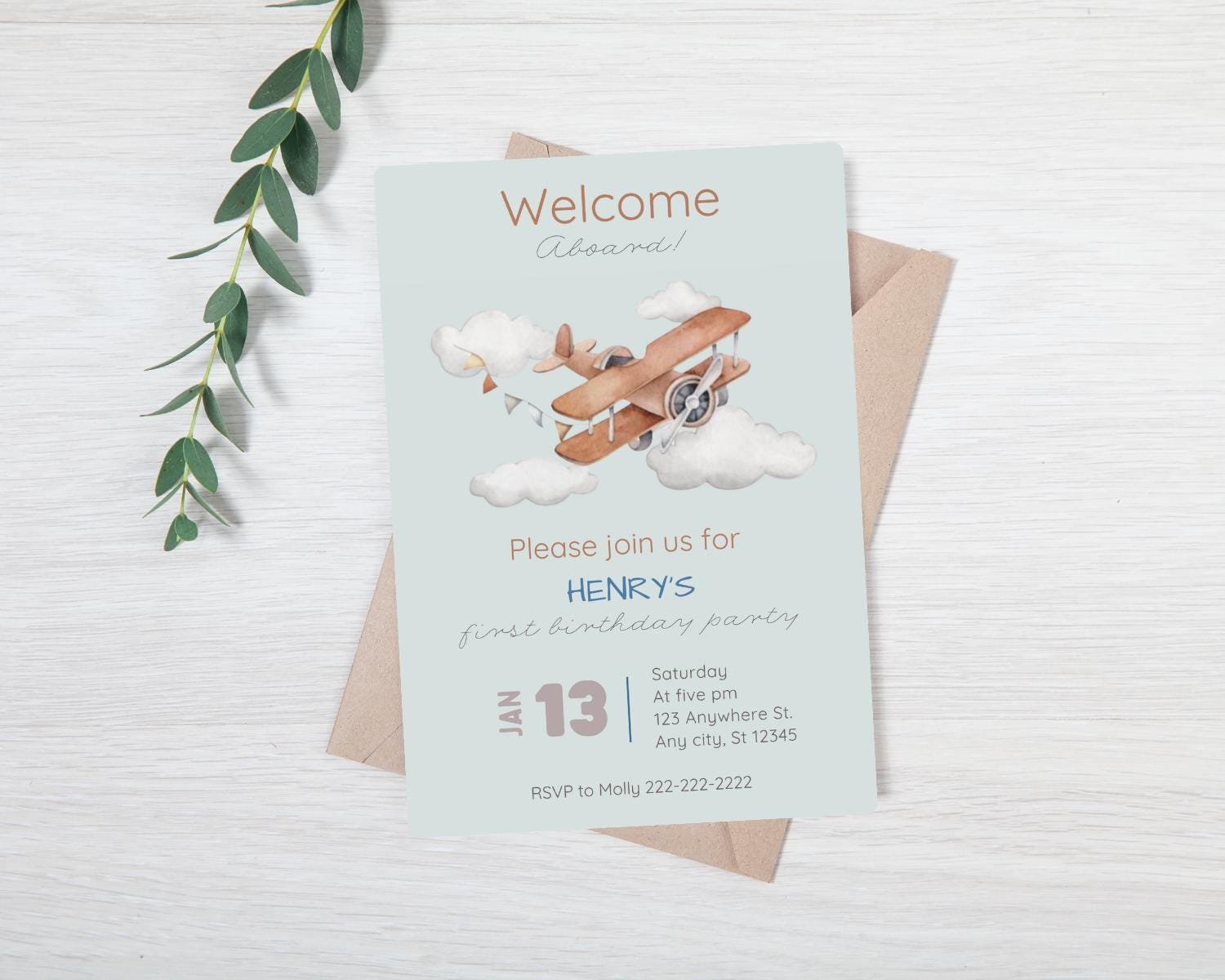 Airplane Birthday Invitation Welcome Aboard Plane Invitation Airplane ...