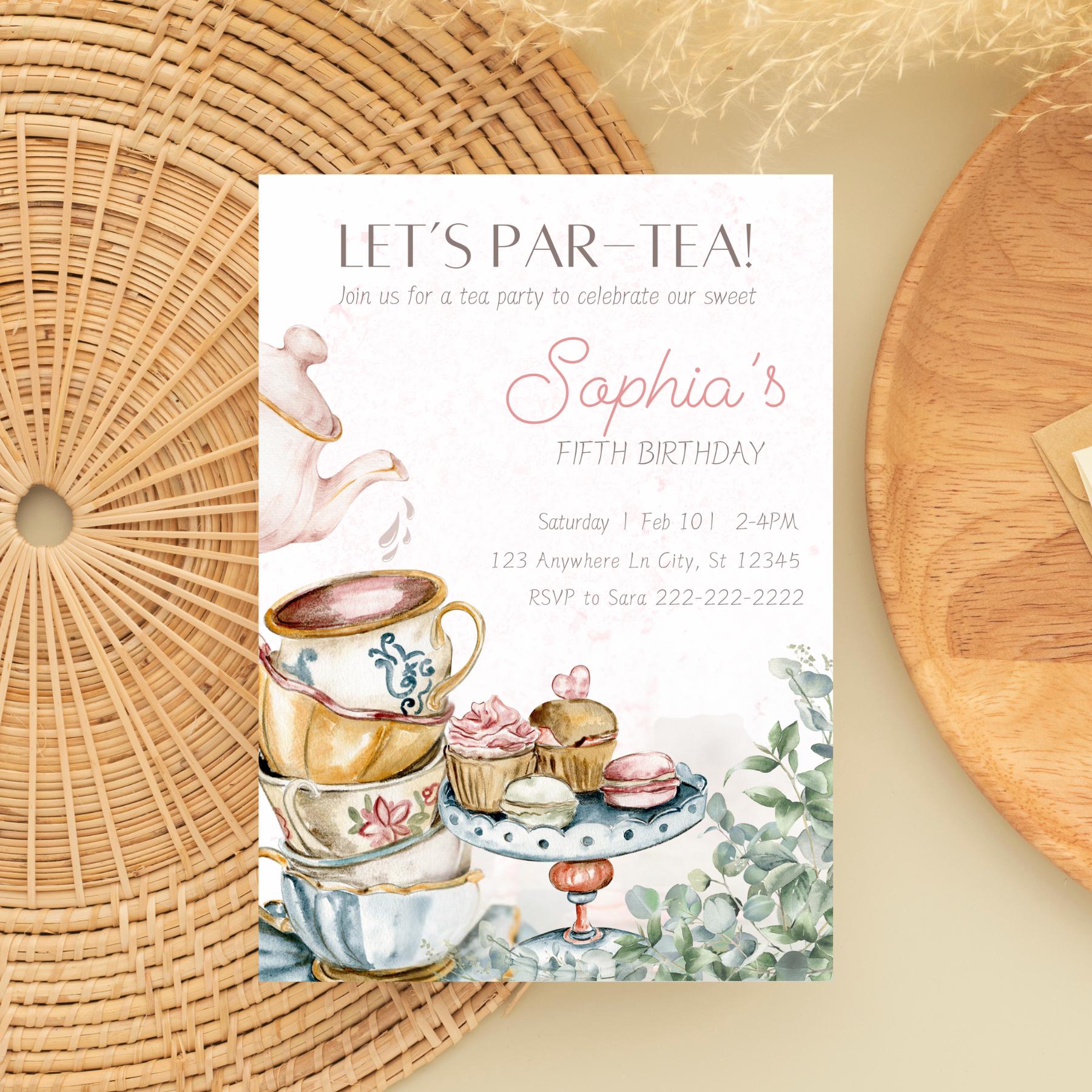 Editable Tea Party Birthday Invitation Par-tea Invitation Girl Birthday ...
