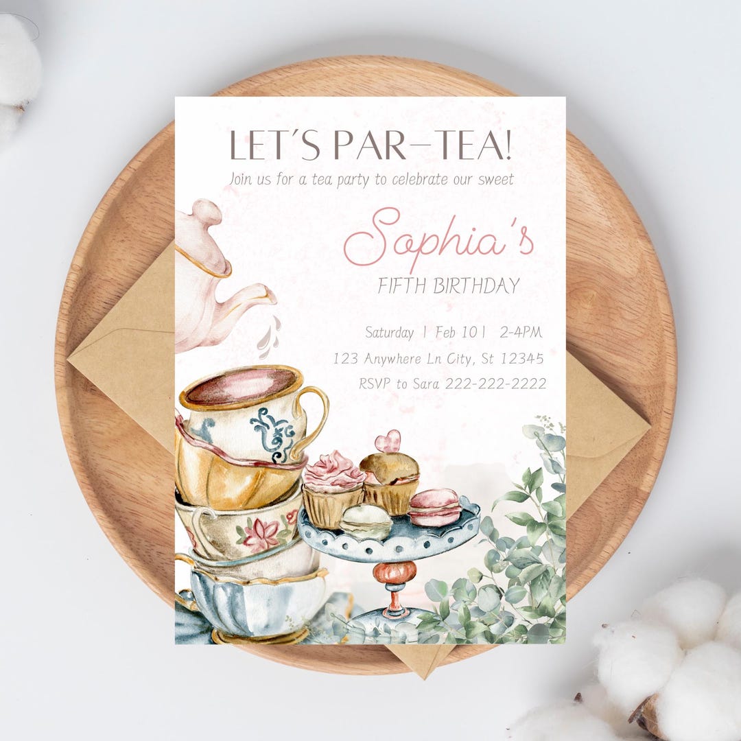Editable Tea Party Birthday Invitation Par-tea Invitation Girl Birthday ...