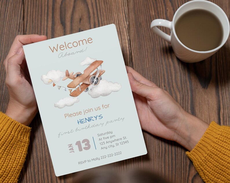 Airplane Birthday Invitation Welcome Aboard Plane Invitation Airplane ...