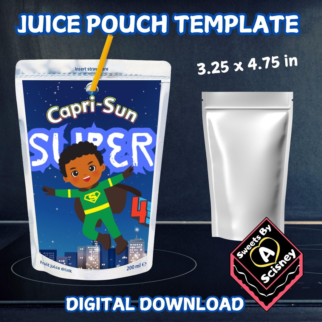 Juice Pouch Labels Superhero Capri-suns Editable Canva Template Kids ...