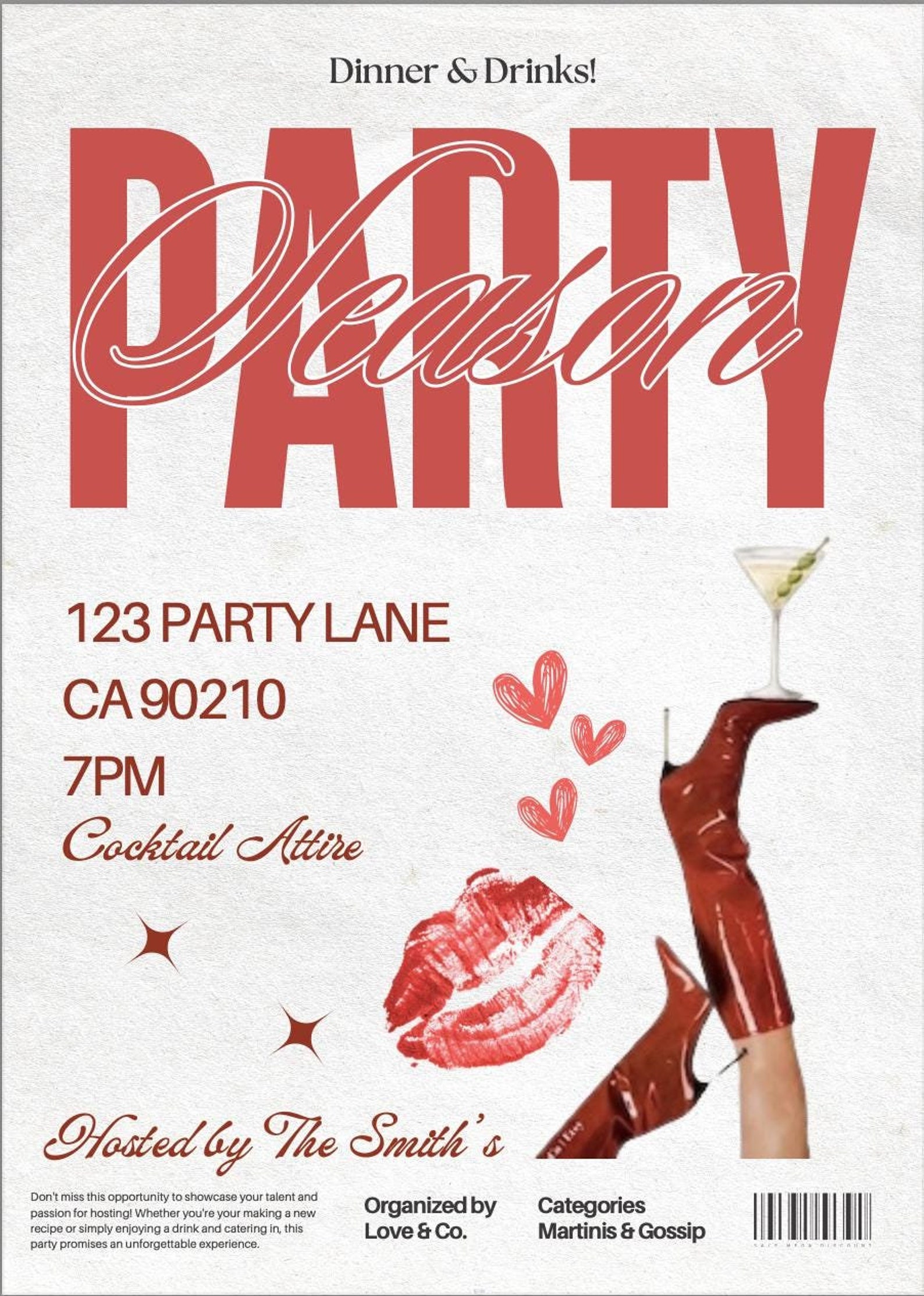 Party Invite, Dinner Party Invitation, Red Themed Dinner Party, Girls ...