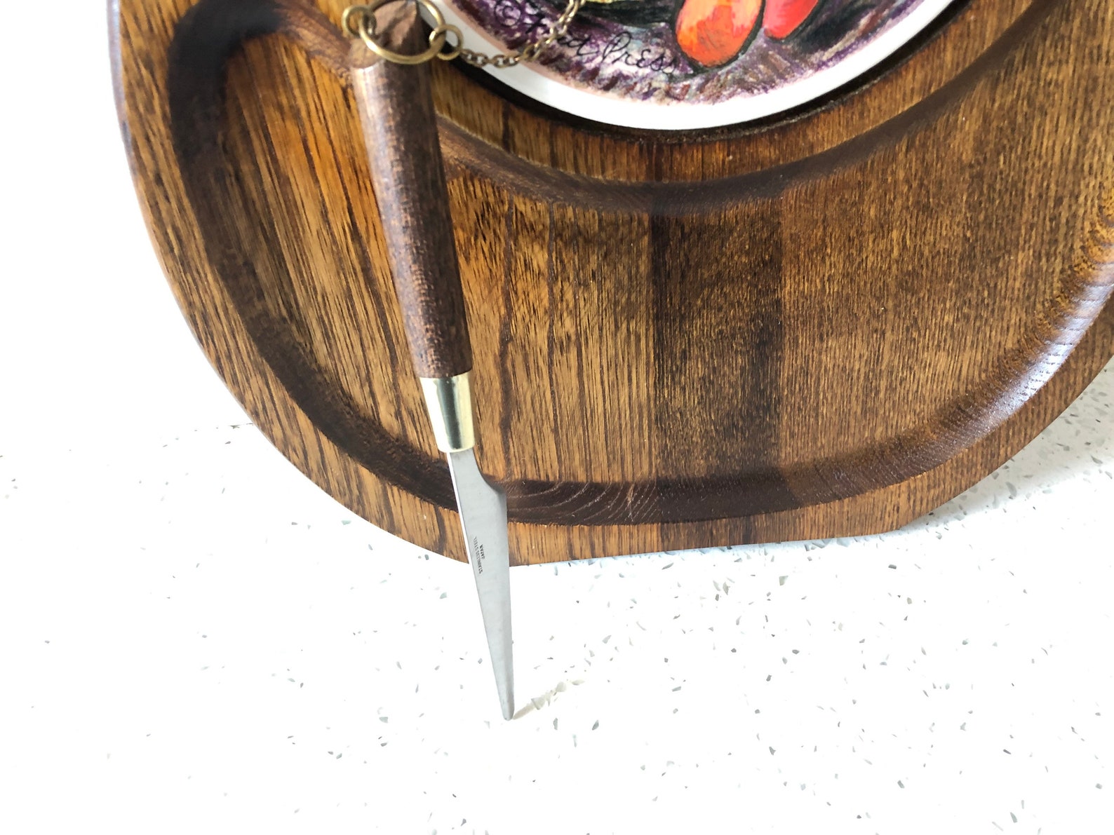 Fred Press Sere Wood MCM Pineapple Cheese and Cracker Tray With Knife ...