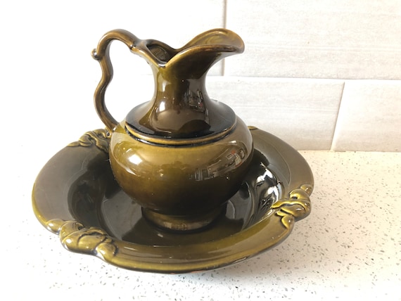 Royal Haeger Pottery 4073 Pitcher & 3055 Basin Bowl Olive | Etsy