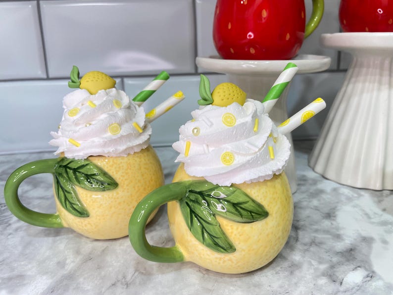 Summer Fruit Mini Mug, Tiered Tray Decor, Faux Whipped Cream - Etsy