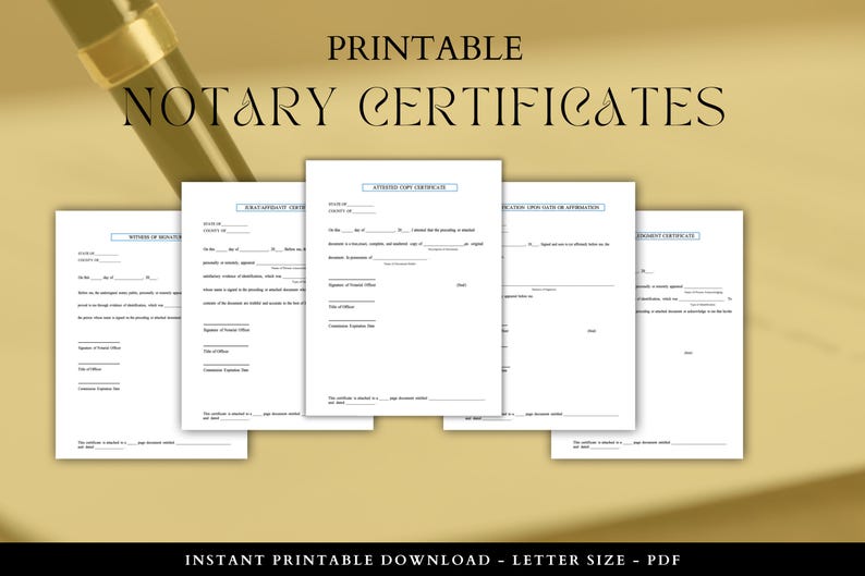 Printable Notary Certificates: Acknowledgment, Jurat, Oath (6-pack ...
