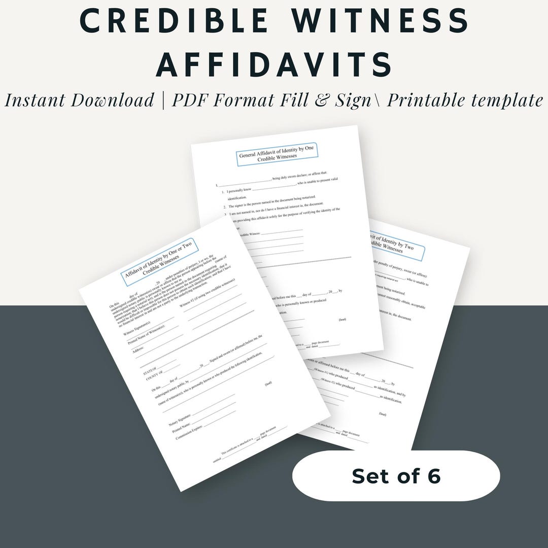 Notary Public Credible Witness Affidavit Form: Editable PDF (instant ...