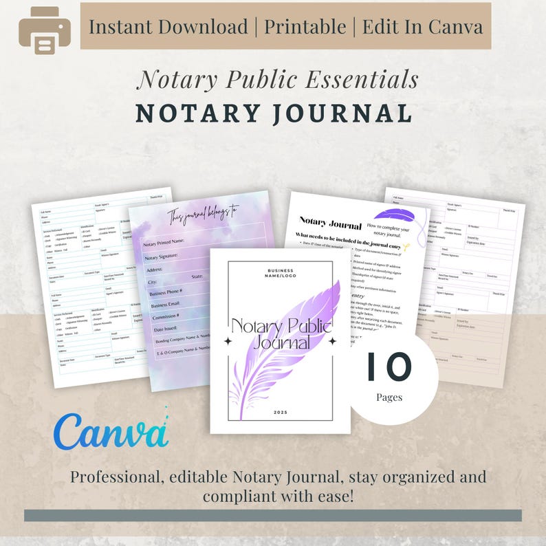 Editable Notary Journal Canva Template: PLR Rights (printable PDF ...
