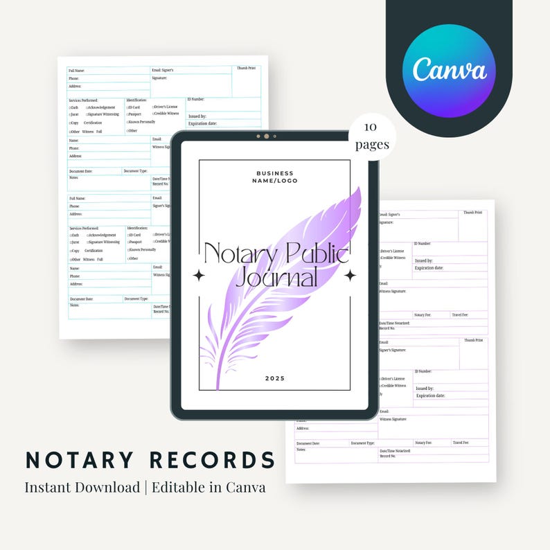 Editable Notary Journal Canva Template: PLR Rights (printable PDF ...