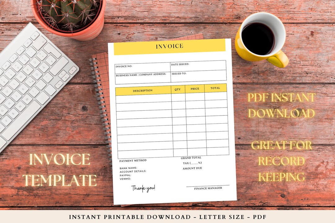 Editable Business Invoice Template | Canva & PDF (digital Download) - Etsy