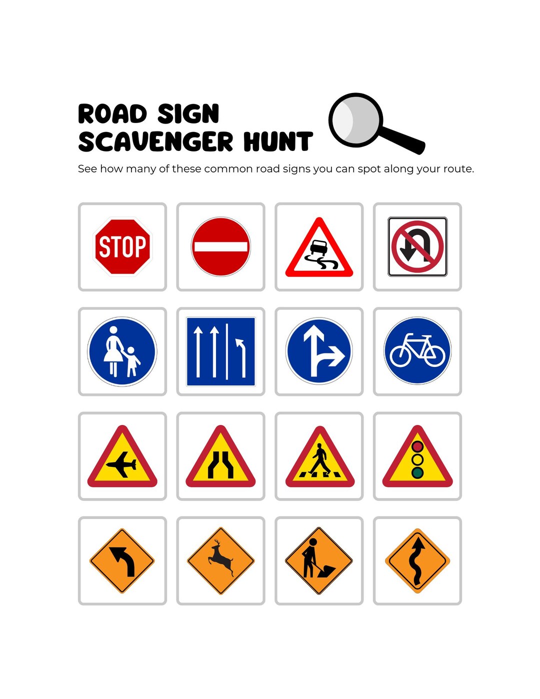 Road Trip Scavenger Hunt for Kids, Road Sign Scavenger Hunt, Roadtrip ...
