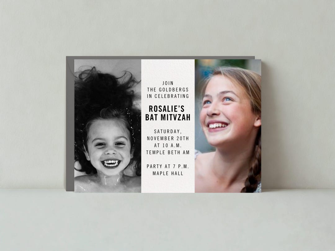 Bar and Bat Mitzvah Party Invitation | Photo, Minimal, White ...