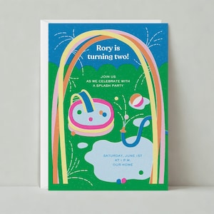 Kids Birthday Party Invitation | Illustrative | Pool, Puddles, Splash ...