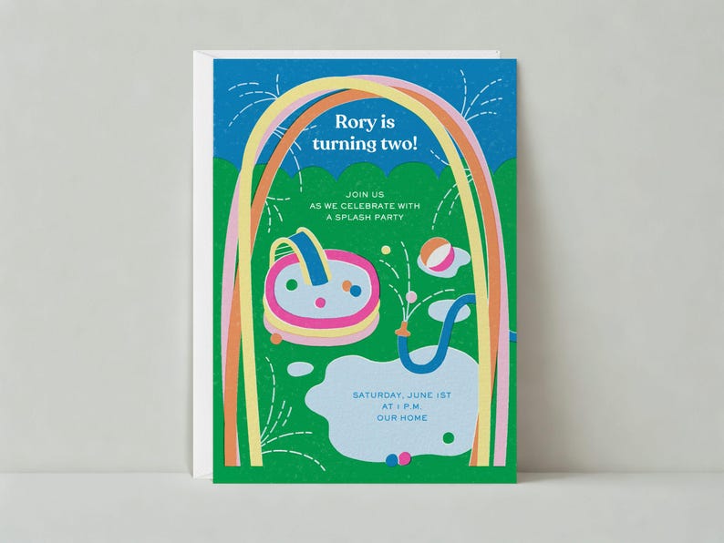 Kids Birthday Party Invitation | Illustrative | Pool, Puddles, Splash ...