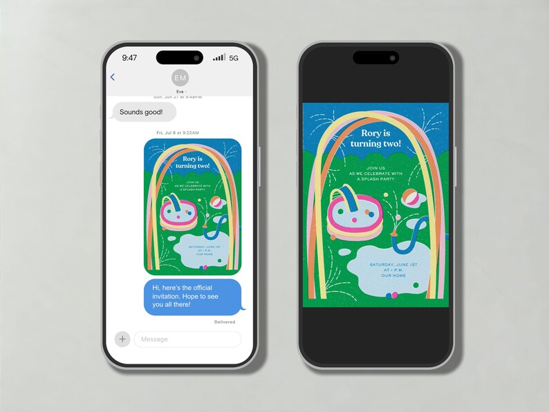 Kids Birthday Party Invitation | Illustrative | Pool, Puddles, Splash ...