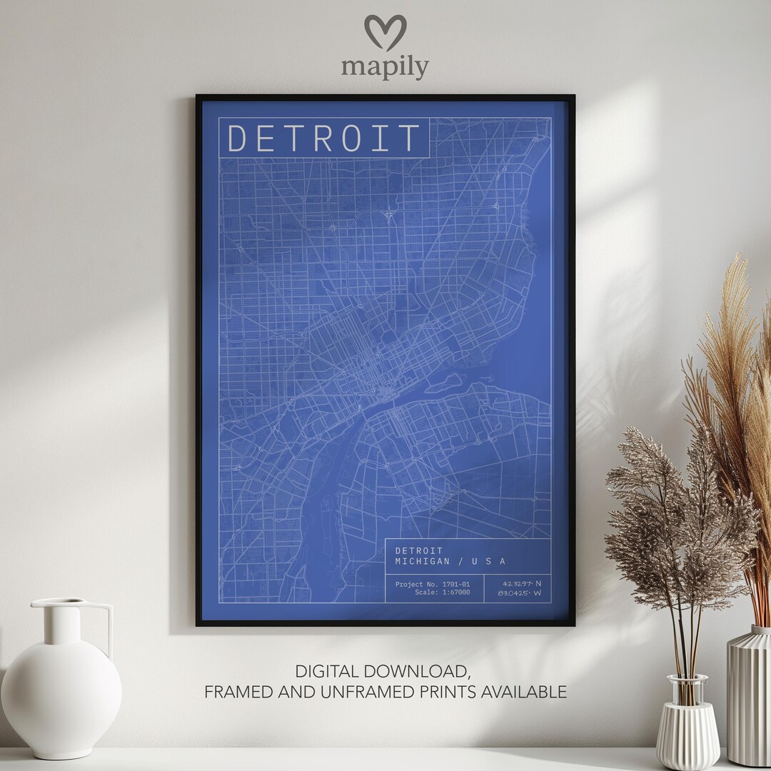 Detroit City Map Print, Modern Office Decor - Etsy