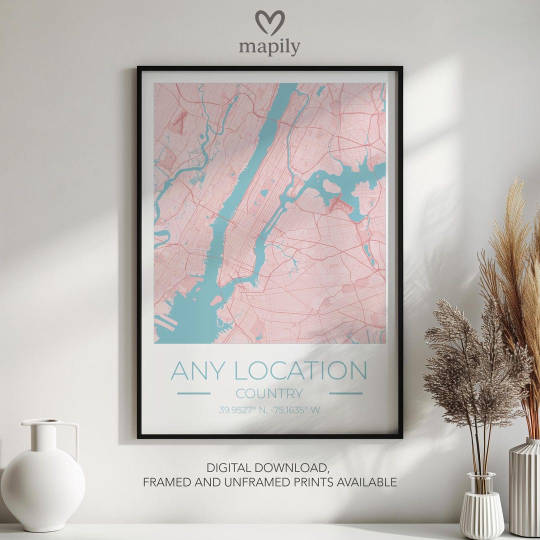 Personalized Hometown Map Print, Custom Location Gift - Etsy