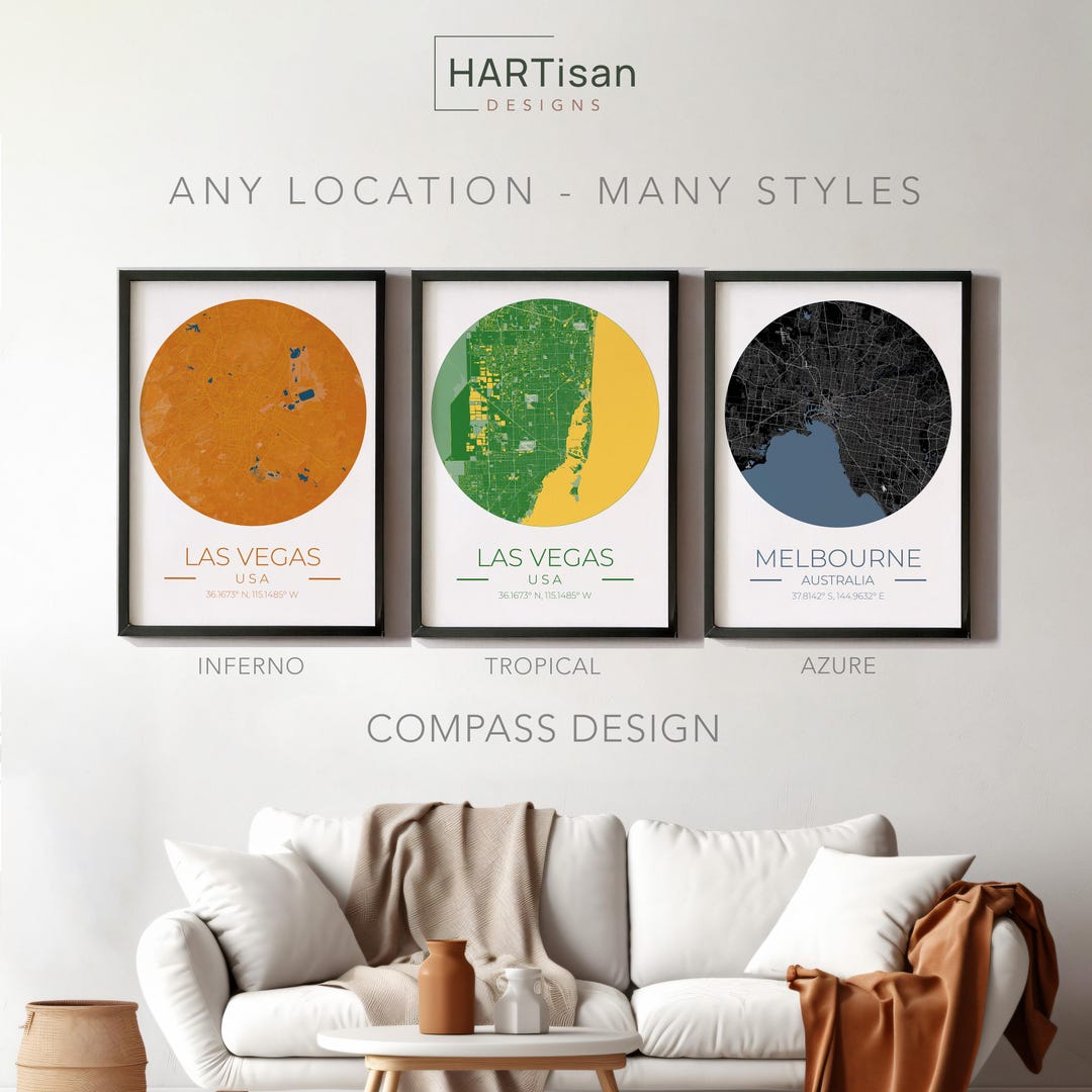 Any Location Map Print Compass City Map Print Gift Idea Wall Art Poster ...