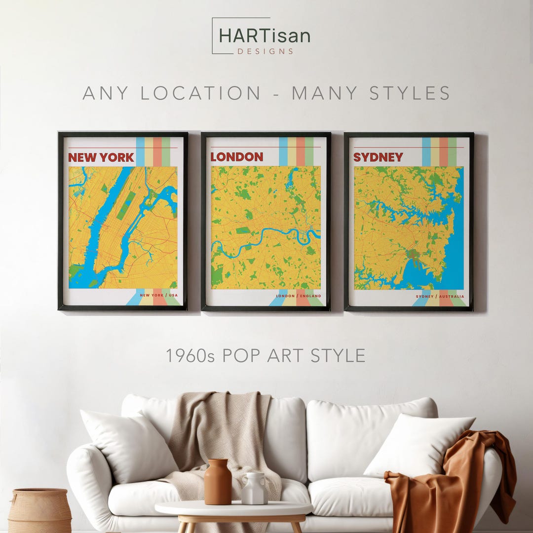 Custom Map Prints Any Location 1960s Pop Art City Print, City Map, Map Print, Map Print, Map ...