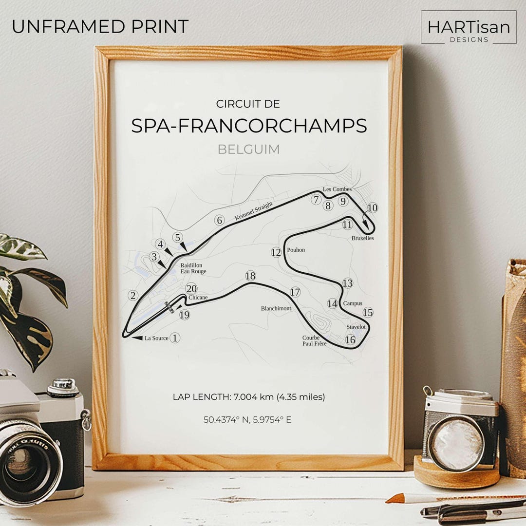Spa F1 Circuit Map Grand Prix Track Circuit F1 Gift Idea Wall Art Spa ...