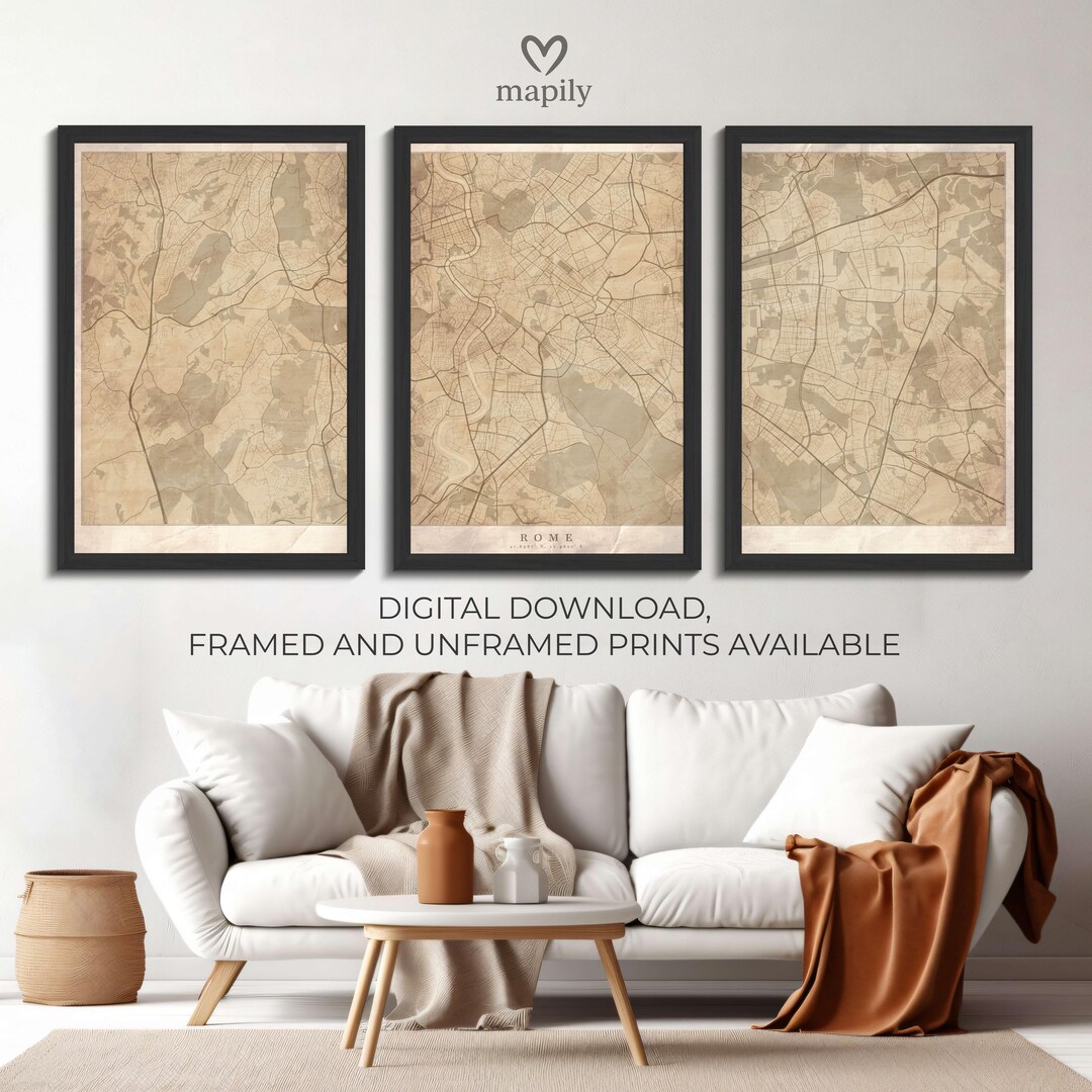 Any City 3 Panel Map – Custom Modern Print | Perfect for Interior ...