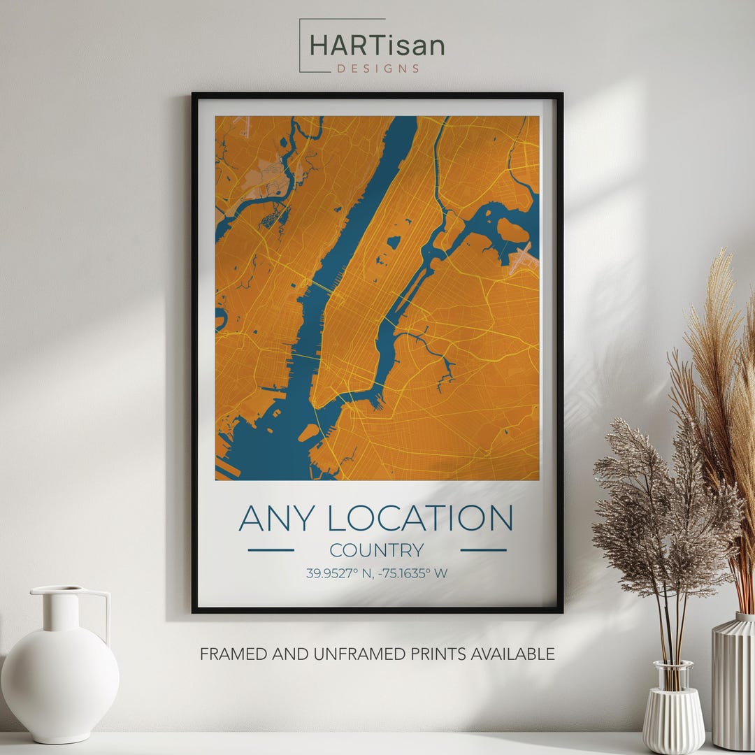 Any Location Map Print Inferno Color Location City Map Gift Idea Wall ...