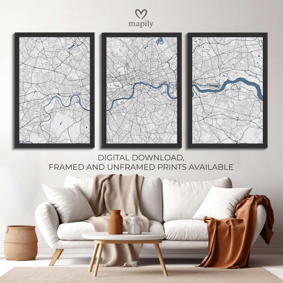 Minimalist City Map Triptych, Custom Location Wall Art - Etsy