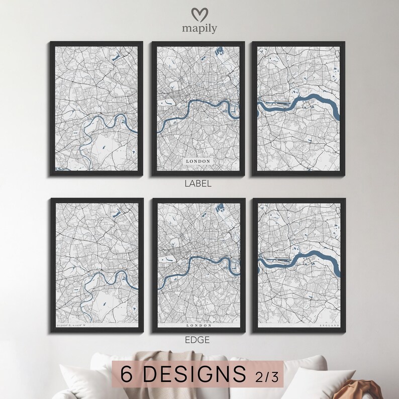 Impresión tríptico de mapas personalizada: arte mural moderno para el ...