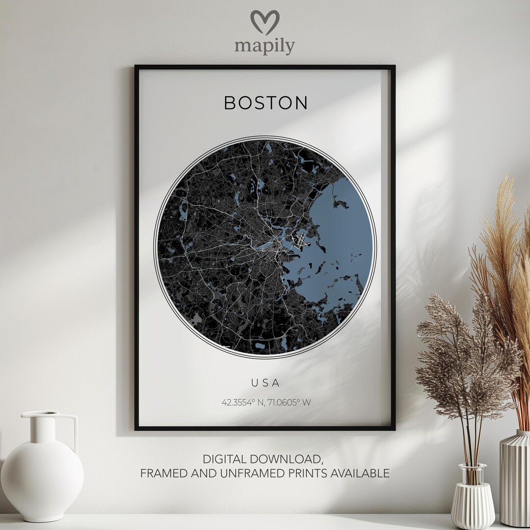 Framed Boston Wall Map – Custom Location Gift for New Home | Minimalist ...