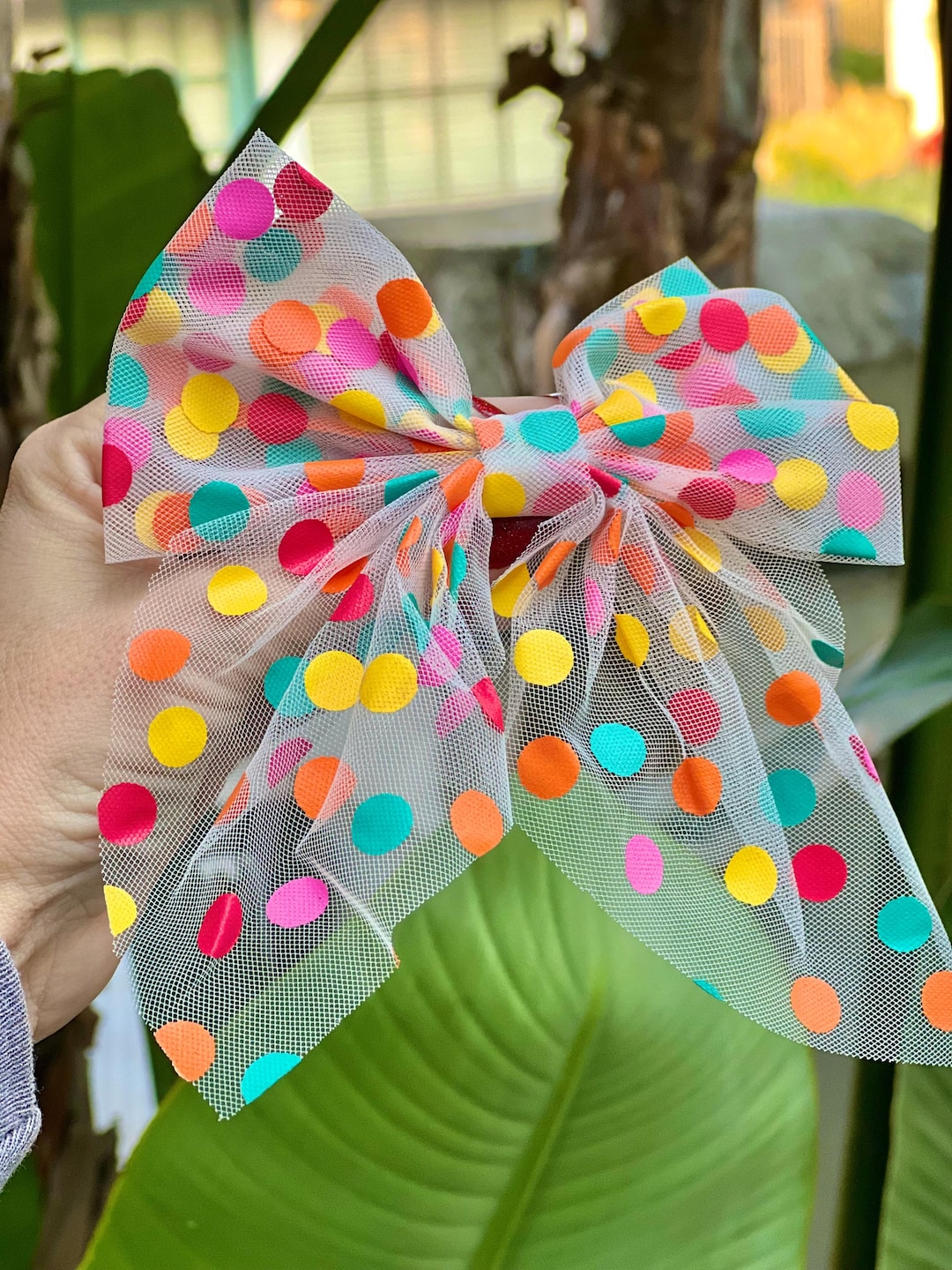 Confetti Party Hair Bow, Birthday Bow, Tulle Birthday Bow, Girls ...