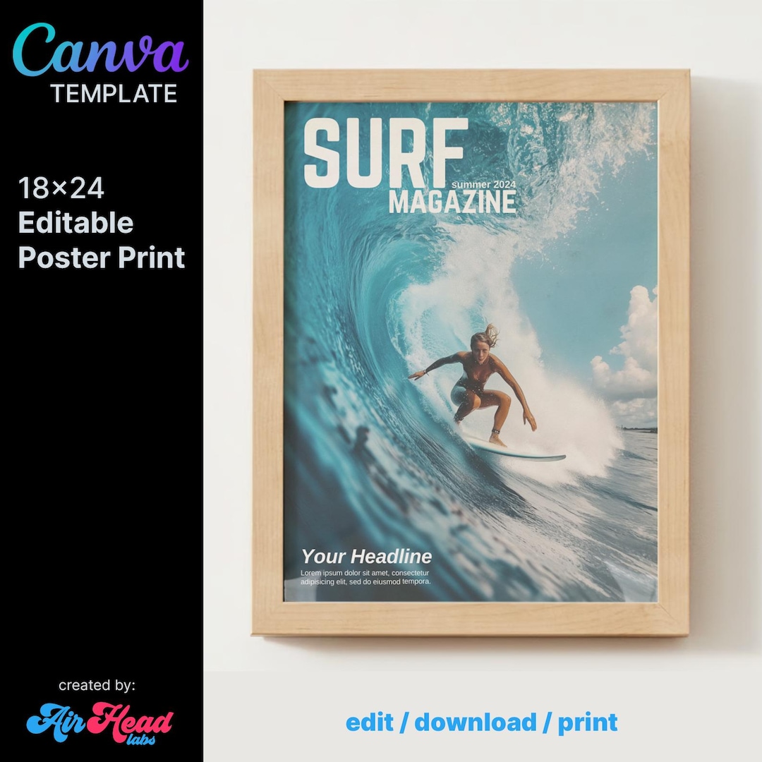 Editable Vintage Surf Poster - Customizable Wall Decor Canva Template ...
