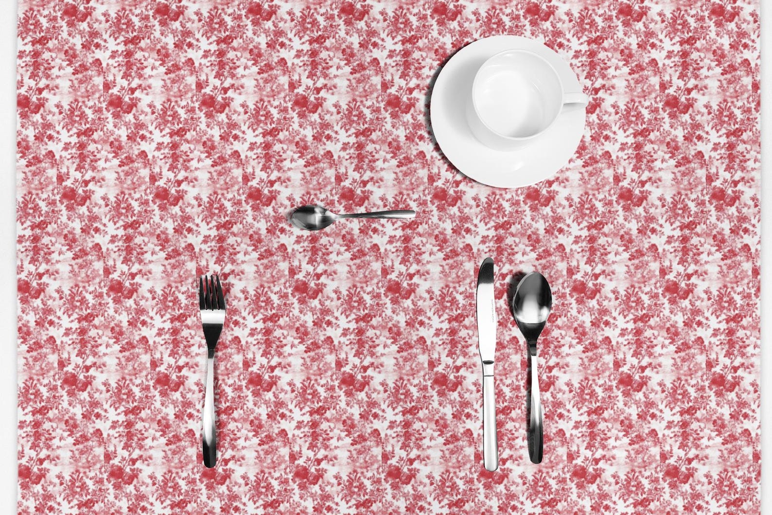 Toile De Jouy Red Tablecloth, Red Toile Table Cloth, Flower Toile ...