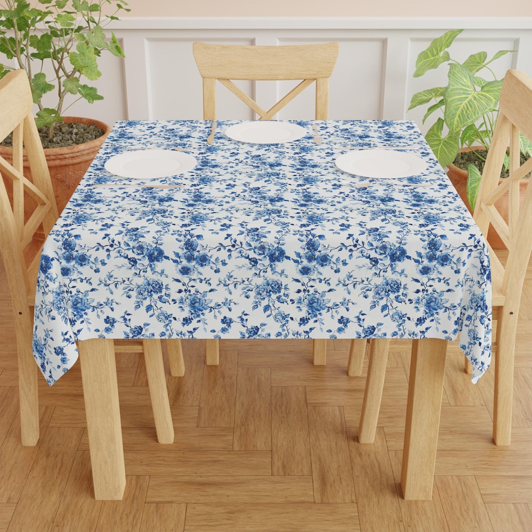 Toile De Jouy Blue and White Floral Tablecloth, Toile Aesthetic, Toile ...