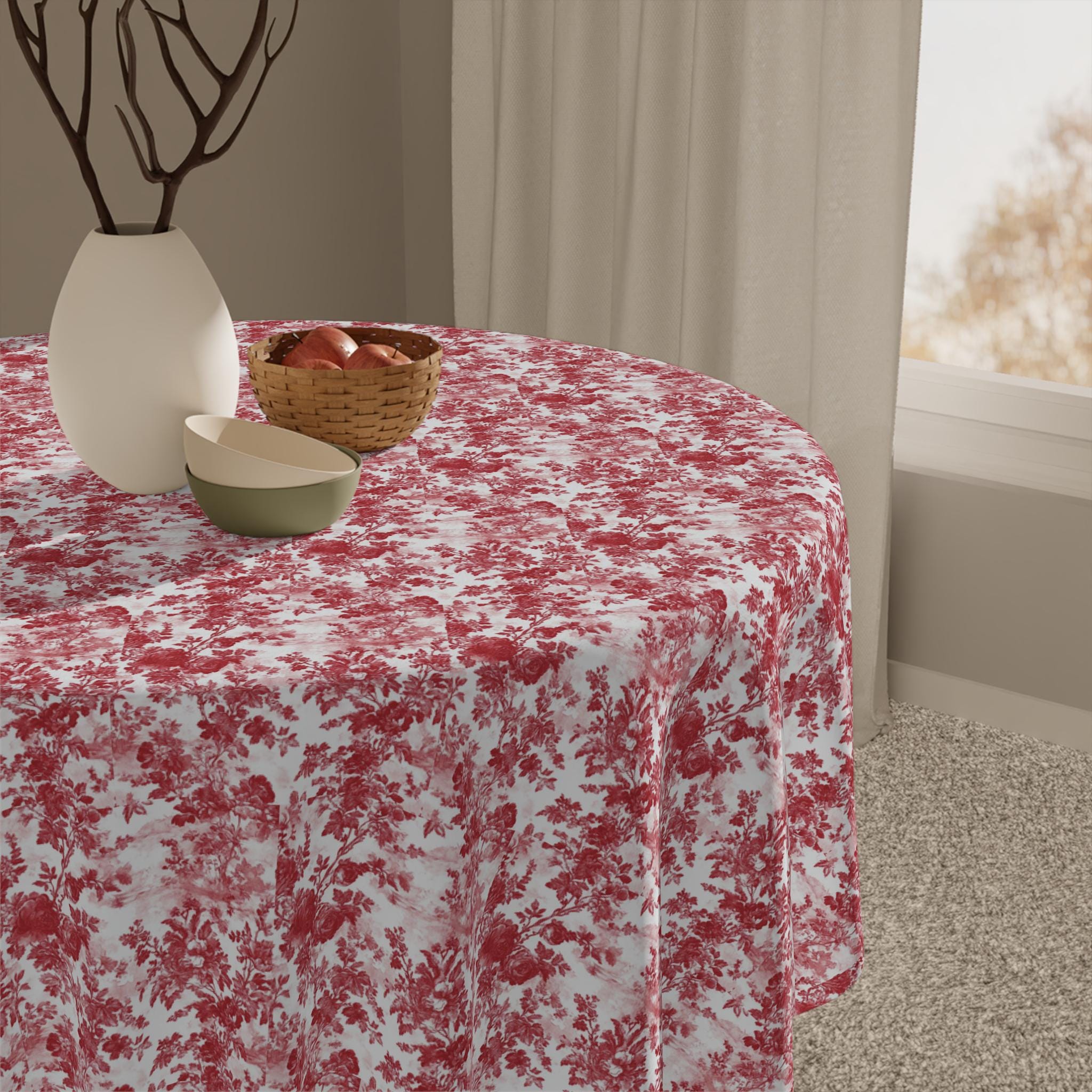 Toile De Jouy Red Tablecloth, Red Toile Table Cloth, Flower Toile ...