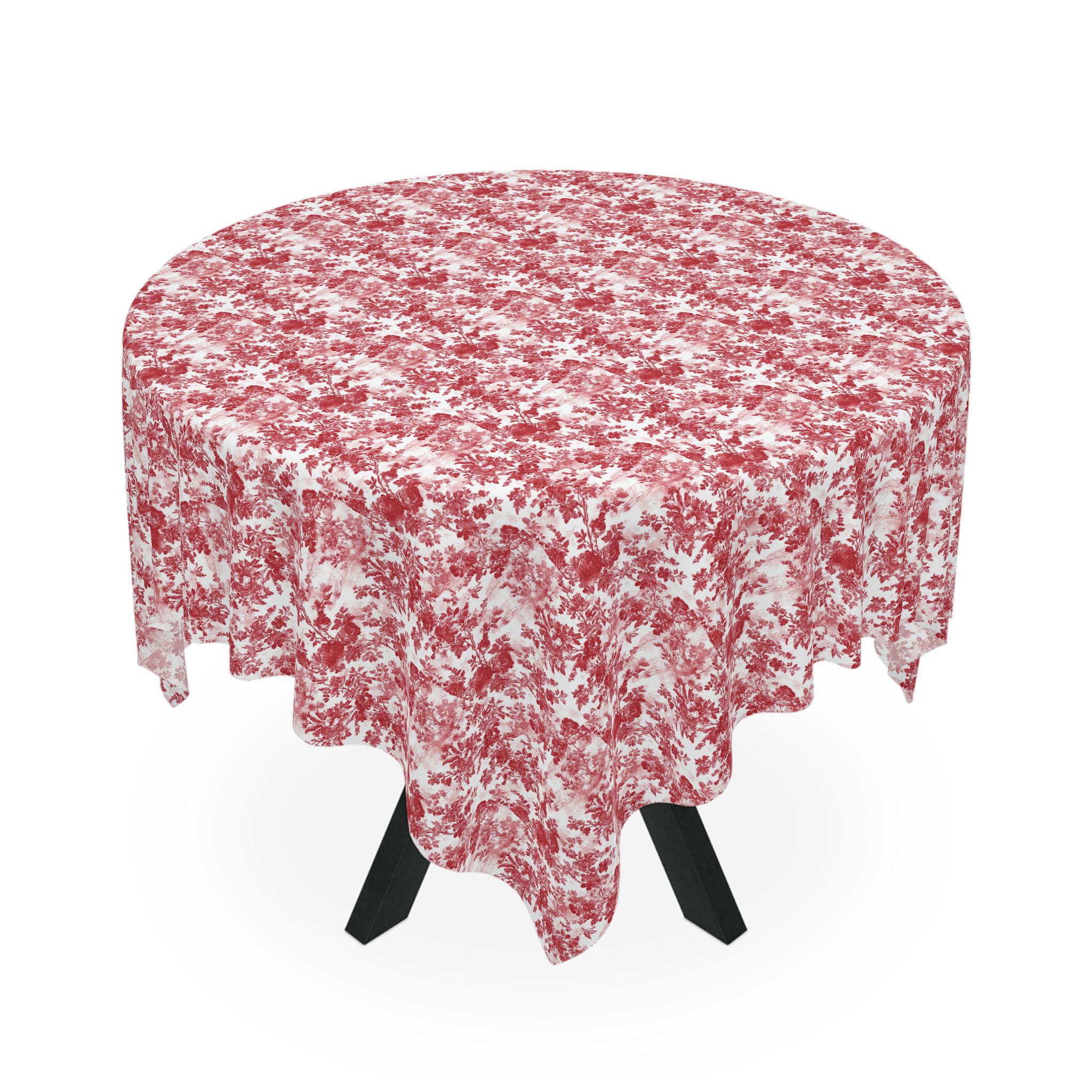 Toile De Jouy Red Tablecloth, Red Toile Table Cloth, Flower Toile ...