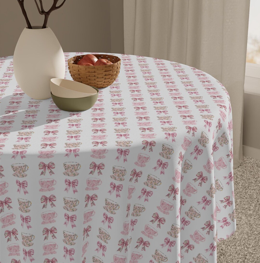 Pink Toile De Jouy Coquette Bow Tablecloth, Baby Shower Tea, Whimsical ...