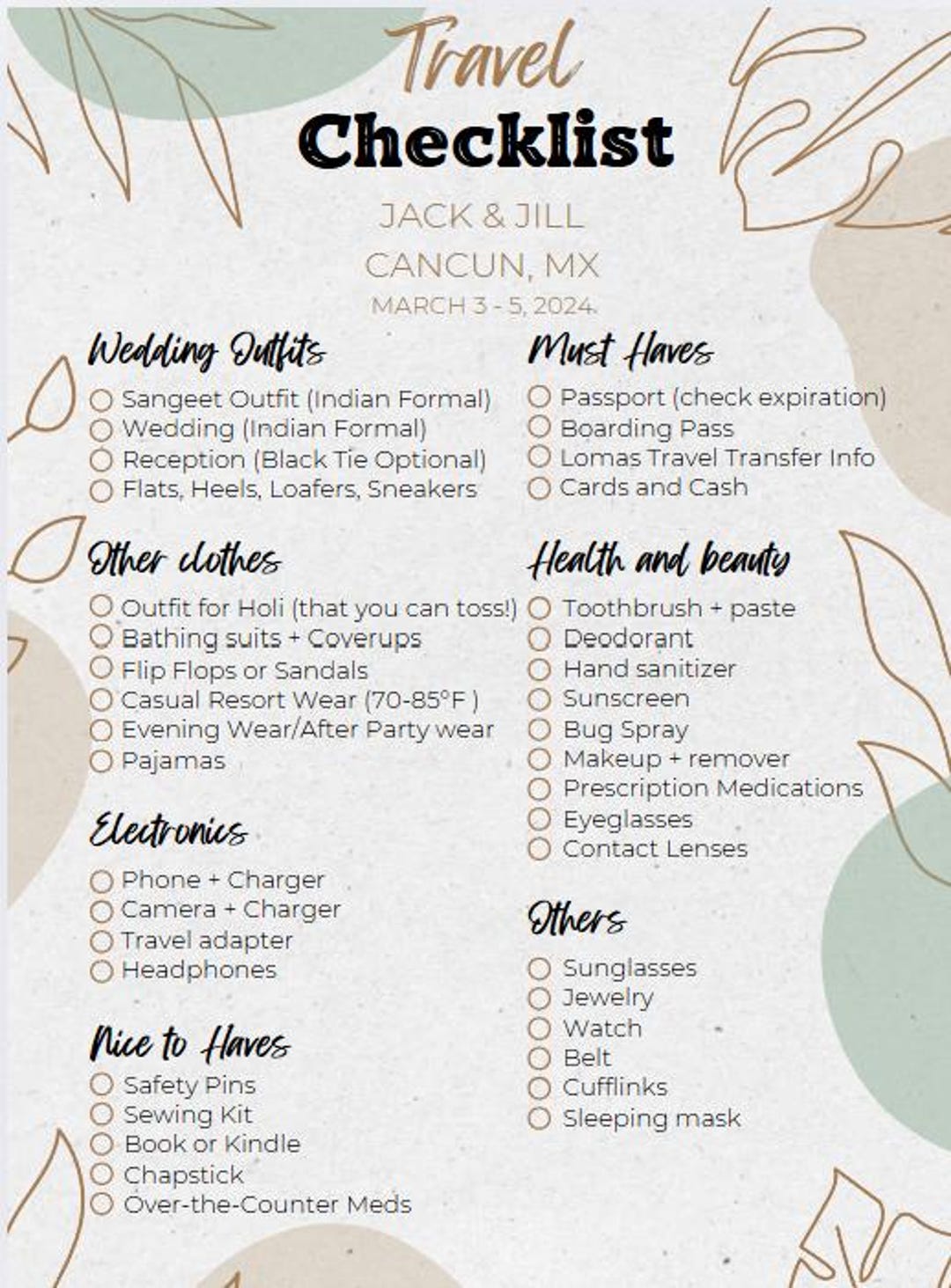 DESTINATION WEDDING PACKING List - Etsy